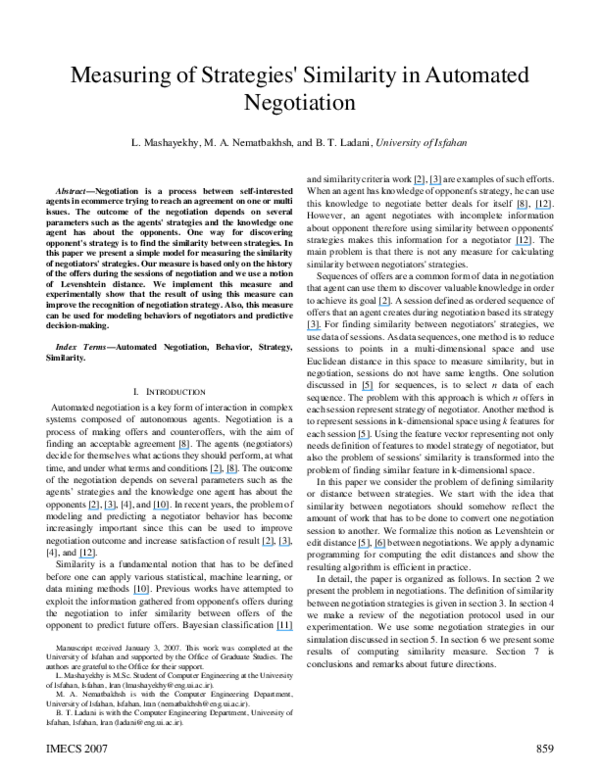 (PDF) Measuring of Strategies' Similarity in Automated Negotiation