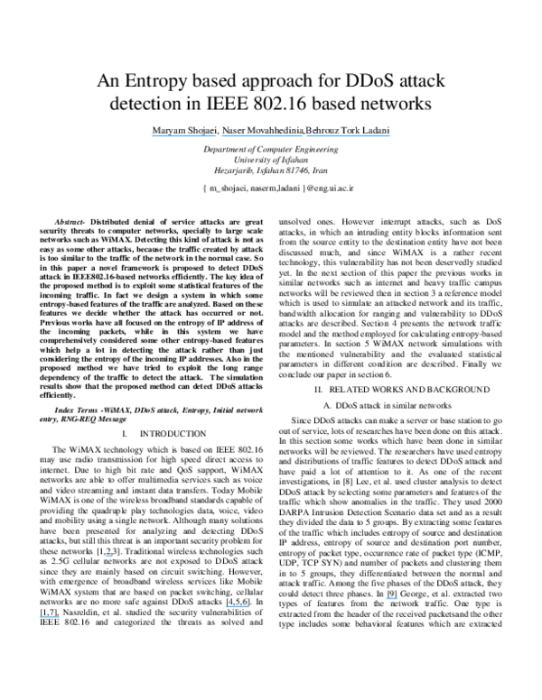 Pdf An Entropy Based Approach For Ddos Attack Detection In Ieee 802