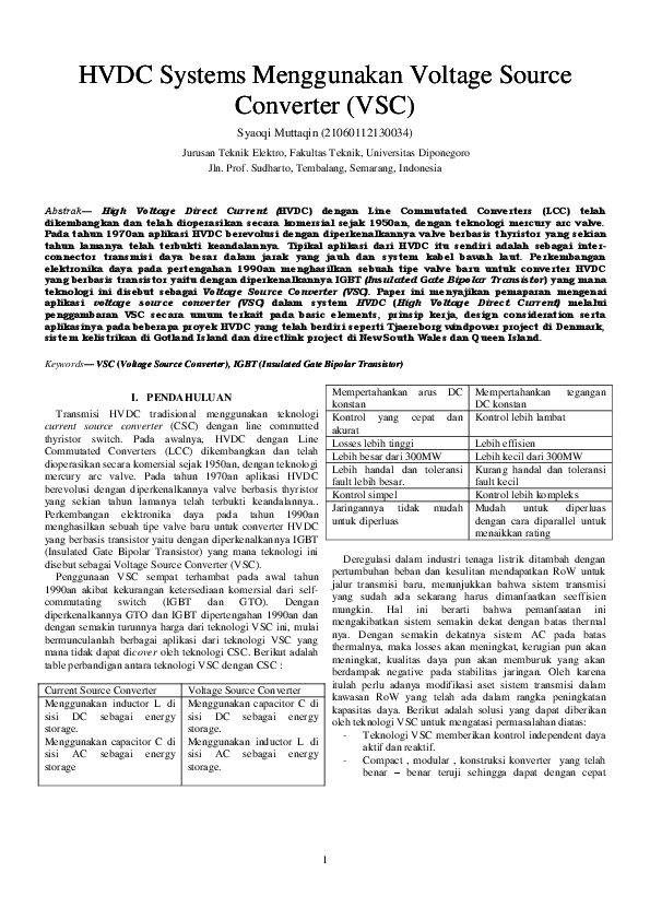 (PDF) HVDC Systems Menggunakan Voltage Source Converter (VSC) Syaoqi Muttaqin (21060112130034