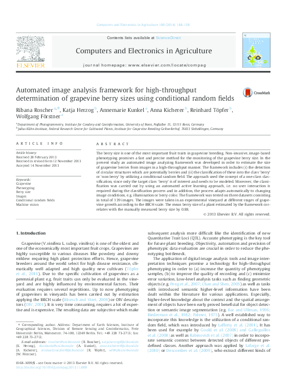 (PDF) Automated image analysis framework for high-throughput determination of grapevine berry ...