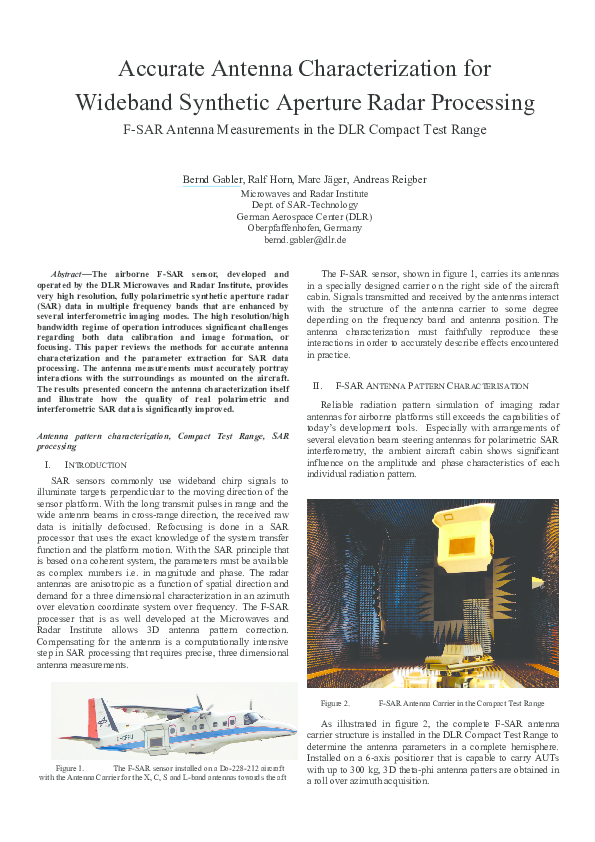 (PDF) Accurate Antenna Characterization for Wideband Synthetic Aperture Radar Processing