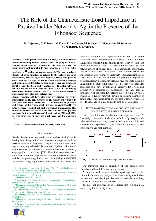 (PDF) The Role of the Characteristic Load Impedance in Passive Ladder Networks: Again the ...