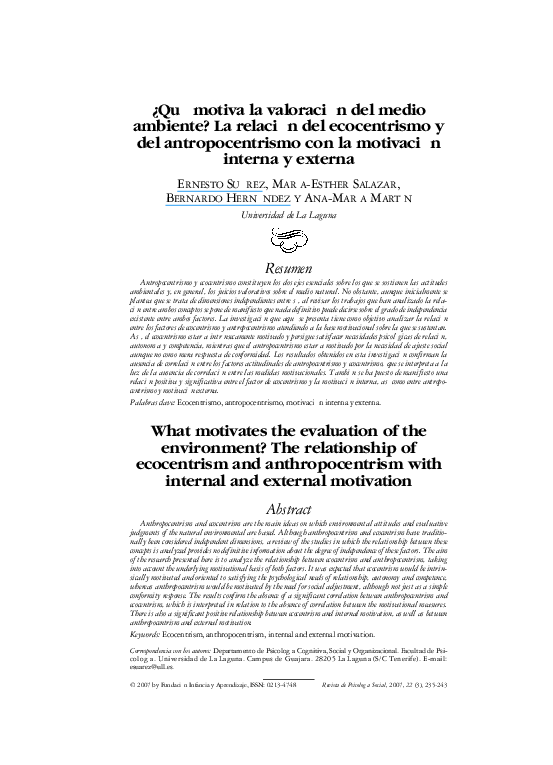 (PDF) ¿Qué motiva la valoración del medio ambiente? La relación del ...