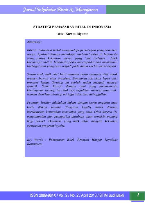 Pdf Strategi Pemasaran Ritel Di Indonesia