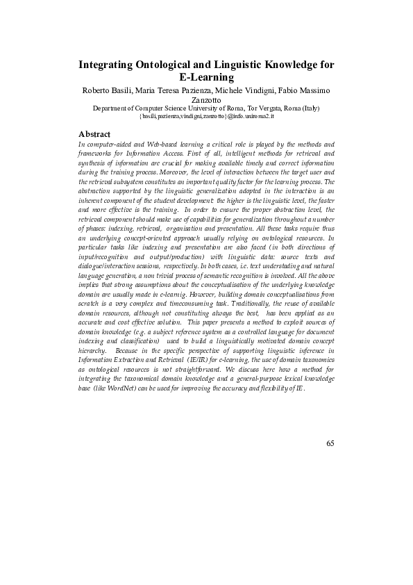 (PDF) Integrating Ontological and Linguistic Knowledge for E-Learning