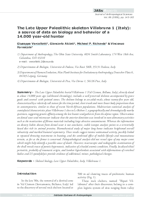 (PDF) The Late Upper Paleolithic skeleton Villabruna 1 (Italy): a ...