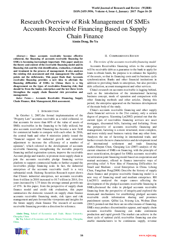 (PDF) Research Overview of Risk Management Of SMEs Accounts Receivable ...