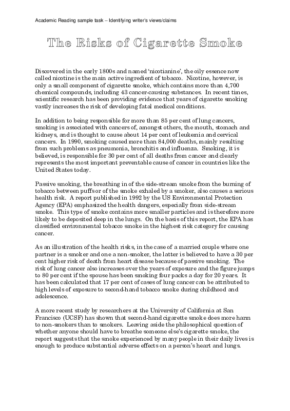 (PDF) Academic Reading sample task – Identifying writer's views/claims