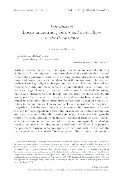 (PDF) Introduction Locus amoenus: gardens and horticulture in the Renaissance