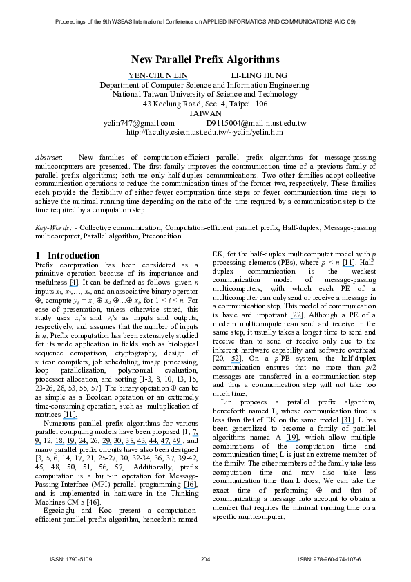 Pdf New Parallel Prefix Algorithms