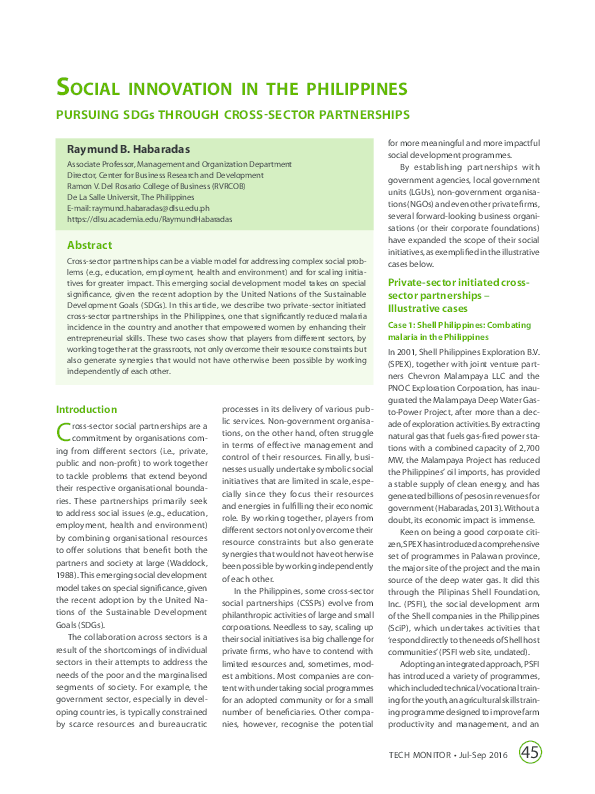 (PDF) Social innovation in the Philippines: Pursuing SDGs through cross ...