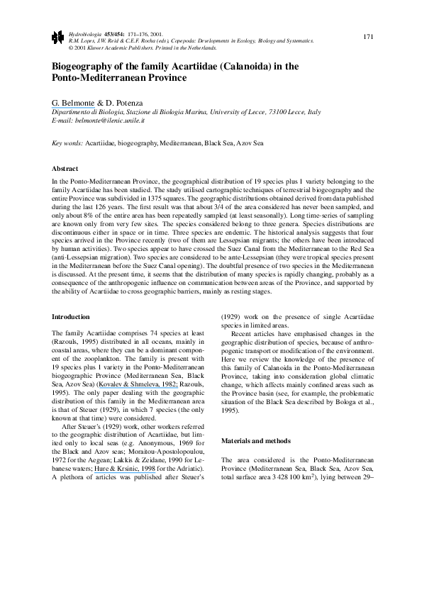(PDF) Biogeography of the family Acartiidae (Calanoida) in the Ponto ...