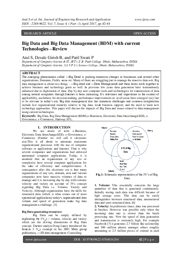 (PDF) Big Data and Big Data Management (BDM) with current Technologies ...