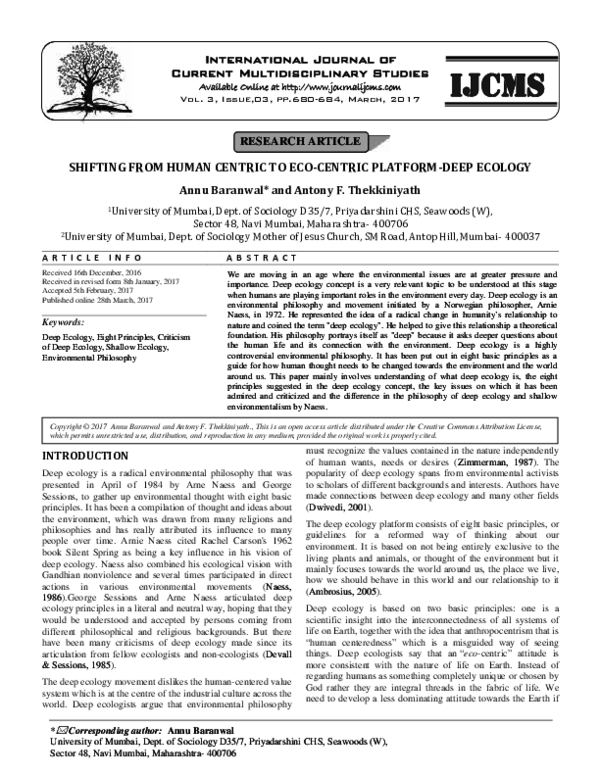 (PDF) Shifting from Human Centric to Eco-Centric Platform - Deep Ecology