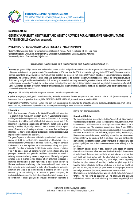 (PDF) Research Article GENETIC VARIABILITY, HERITABILITY AND GENETIC ...