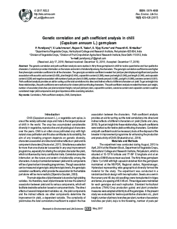 (PDF) Genetic correlation and path coefficient analysis in chilli (Capsicum annuum L.) germplasm