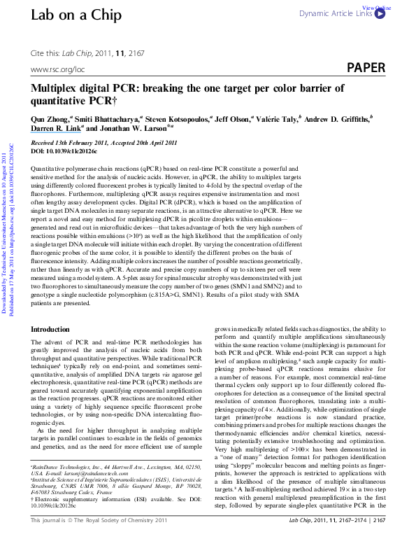 (PDF) Multiplex digital PCR: breaking the one target per color barrier ...
