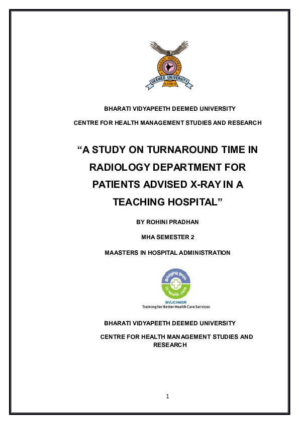 (DOC) " A STUDY ON TURNAROUND TIME IN RADIOLOGY DEPARTMENT FOR PATIENTS ...