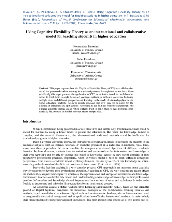 (PDF) Using Cognitive Flexibility Theory as an instructional and ...