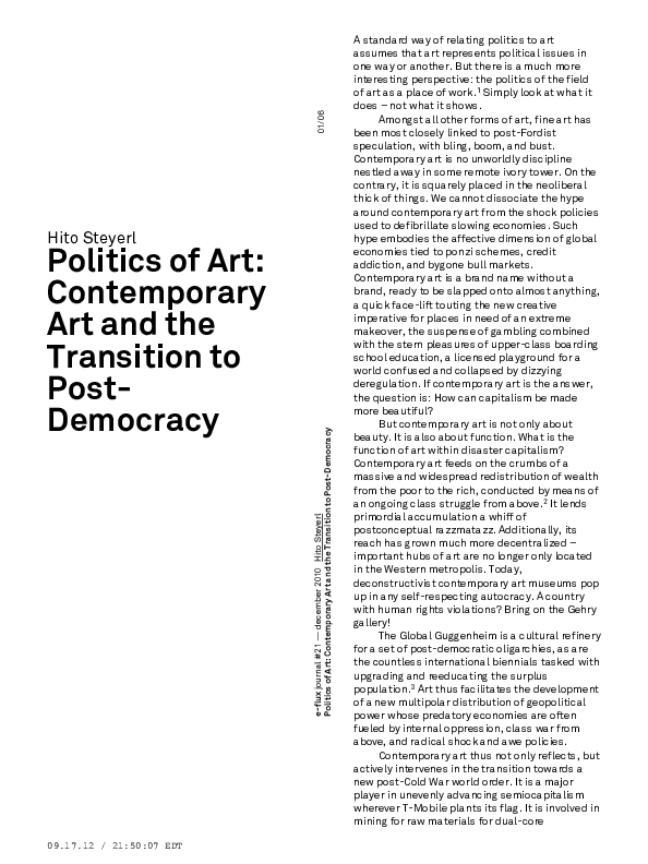 (PDF) Politics of Art: Contemporary Art and the Transition to Post ...