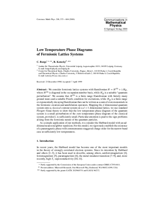 (PDF) Low Temperature Phase Diagrams of Fermionic Lattice Systems