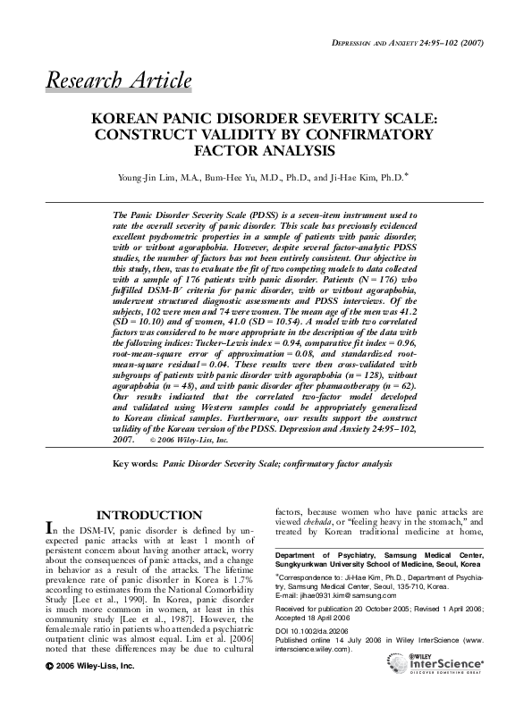 (PDF) Korean panic disorder severity scale: construct validity by ...