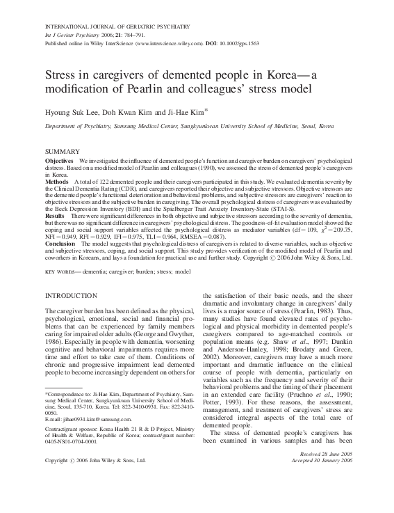 (PDF) Stress in caregivers of demented people in Korea—a modification ...