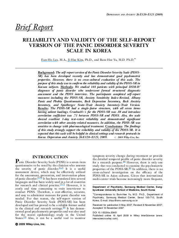 (PDF) Reliability and validity of the self-report version of the Panic ...