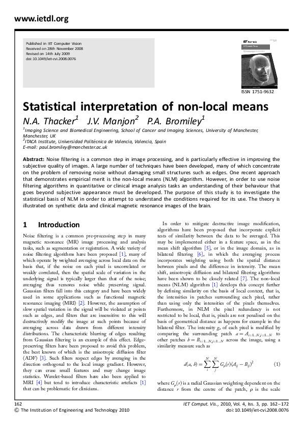 (PDF) Statistical interpretation of non-local means | Paul Bromiley and ...