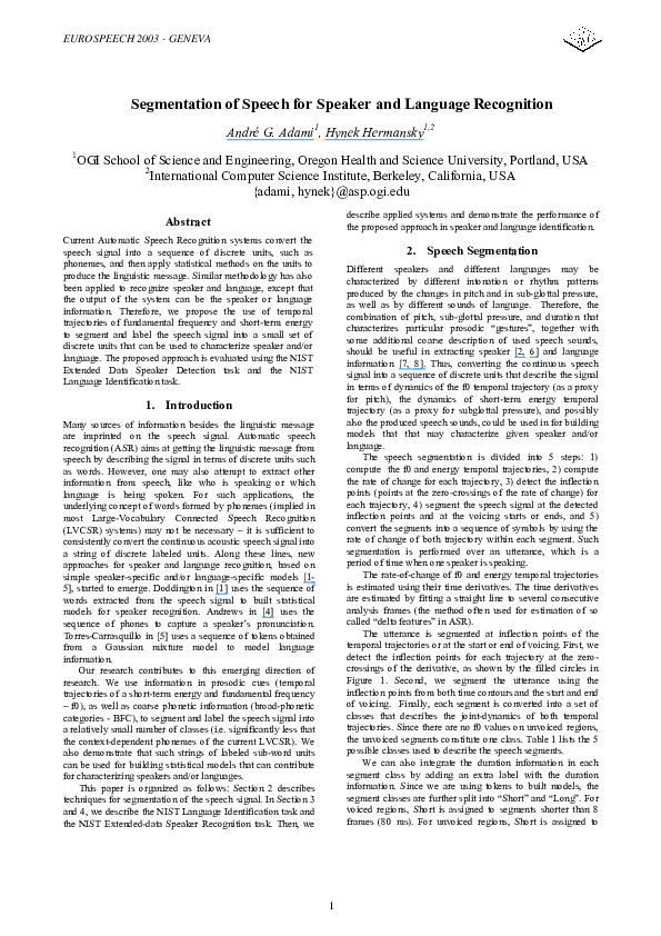 (PDF) Segmentation of speech for speaker and language recognition