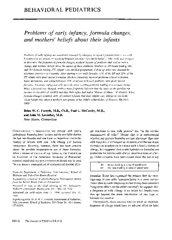 (PDF) Problems of early infancy, formula changes, and mothers' beliefs ...