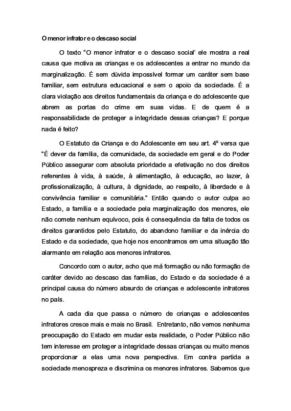 (DOC) O menor infrator e o descaso social