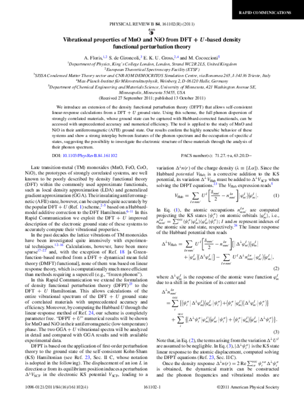 (PDF) Vibrational properties of MnO and NiO from DFT +U-based density functional perturbation theory