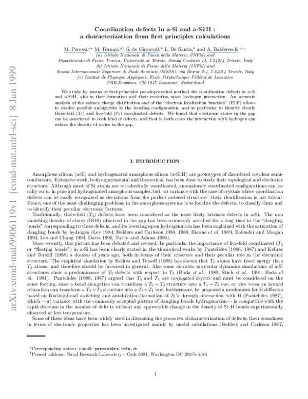 (PDF) Coordination defects in amorphous silicon and hydrogenated amorphous silicon: a ...
