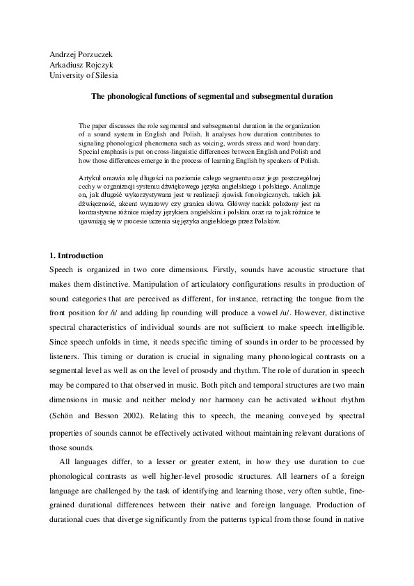 (PDF) The phonological functions of segmental and subsegmental duration