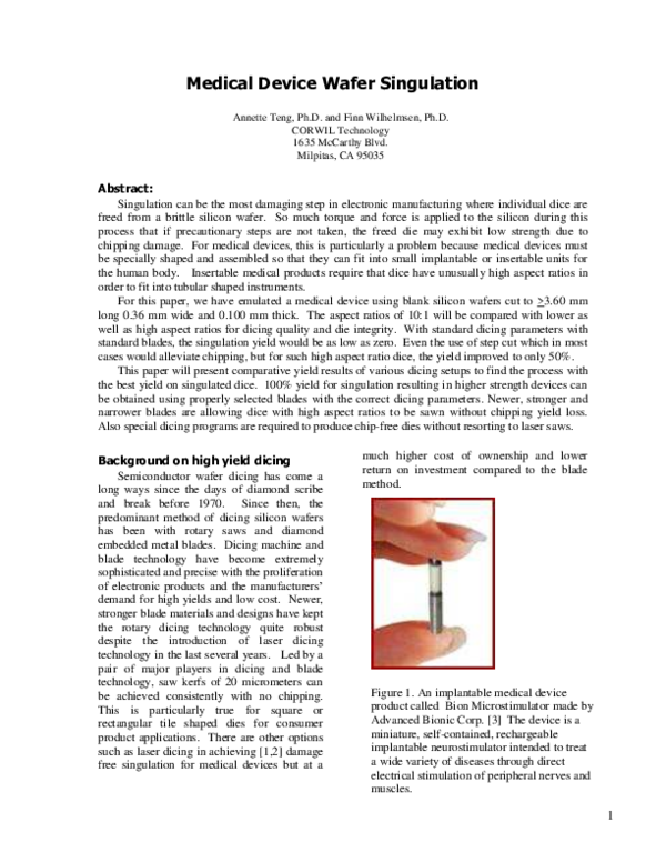 (PDF) Medical Device Wafer Singulation