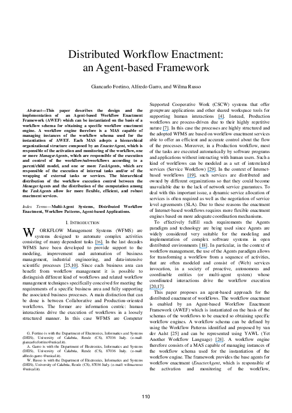 Pdf Distributed Workflow Enactment An Agent Based Framework 9884