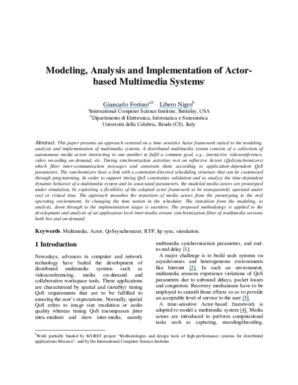 (PDF) Modeling, analysis and implementation of actor-based multimedia systems | Giancarlo ...