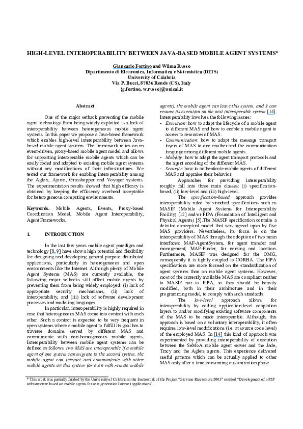 Pdf High Level Interoperability Between Java Based Mobile Agent Systems