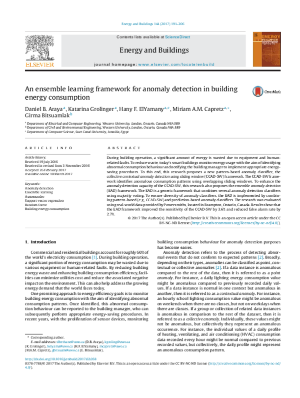Pdf An Ensemble Learning Framework For Anomaly Detection In Building Energy Consumption