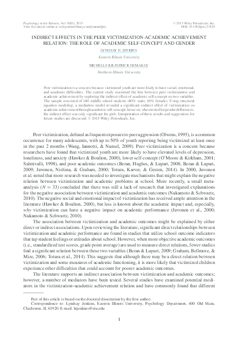 (PDF) Indirect Effects in the Peer Victimization-Academic Achievement Relation: The Role of ...