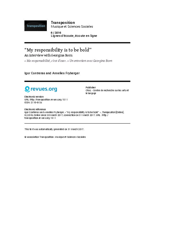 (PDF) 'My responsibility is to be bold': An interview with Georgina ...