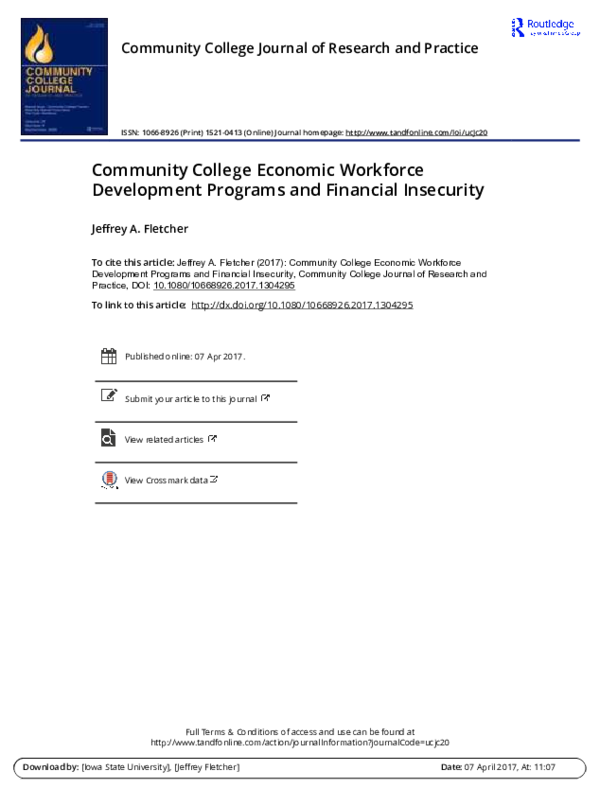 (PDF) Community College Economic Workforce Development Programs and ...