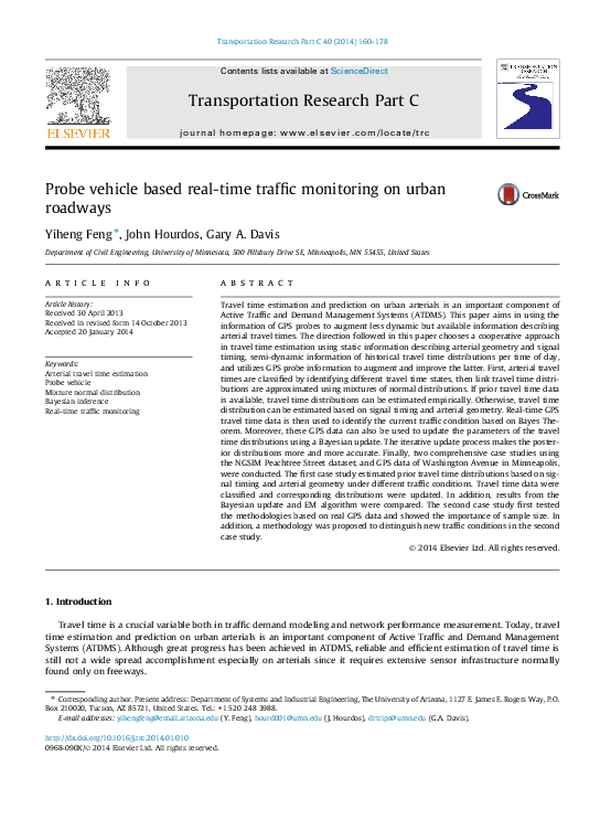 Pdf Probe Vehicle Based Real Time Traffic Monitoring On Urban Roadways