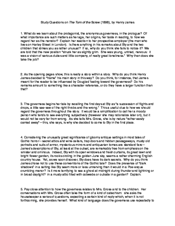 (PDF) Study Questions on "The Turn of the Screw" (1898) by Henry James