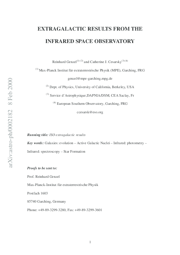 (PDF) EXTRAGALACTIC RESULTS FROM THE INFRARED SPACE OBSERVATORY | Rosa ...