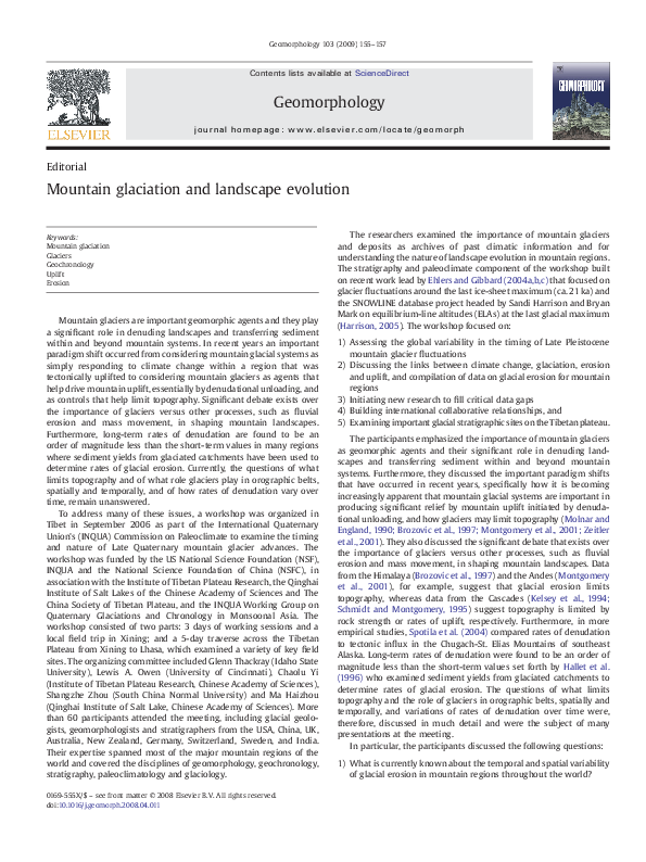 (PDF) Mountain glaciation and landscape evolution