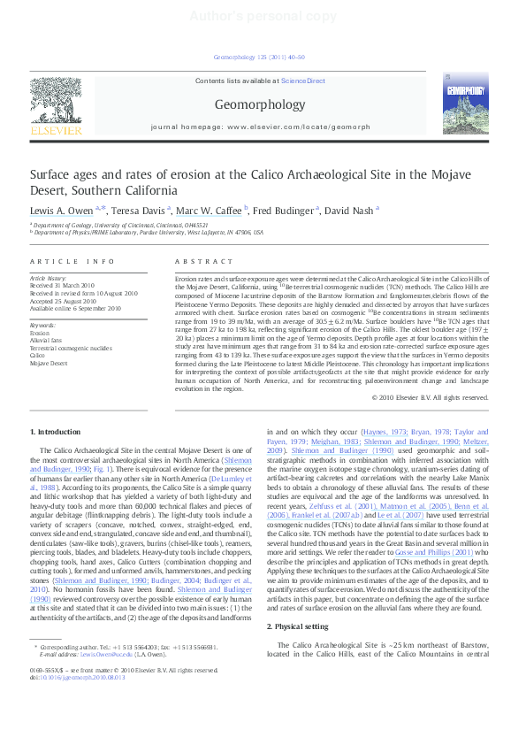 (PDF) Surface ages and rates of erosion at the Calico Archaeological ...