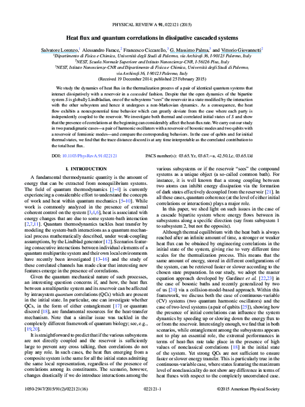 (PDF) Heat flux and quantum correlations in dissipative cascaded systems