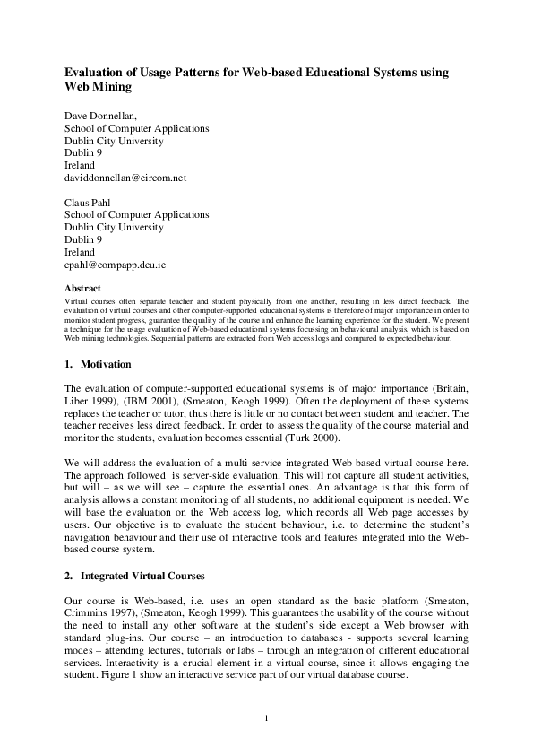 (PDF) Evaluation of Usage Patterns for Web-based Educational Systems using Web Mining
